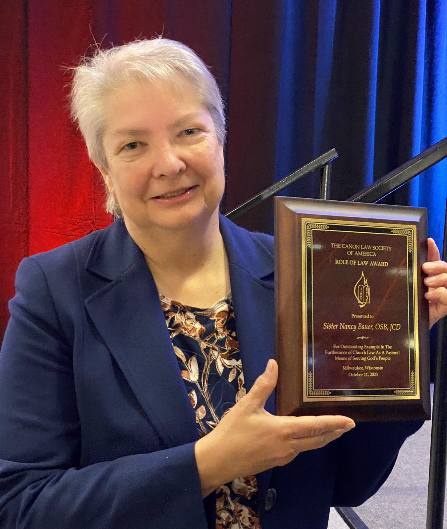 Sister Nancy Bauer Receives the Role of Law Award | Monastic ...